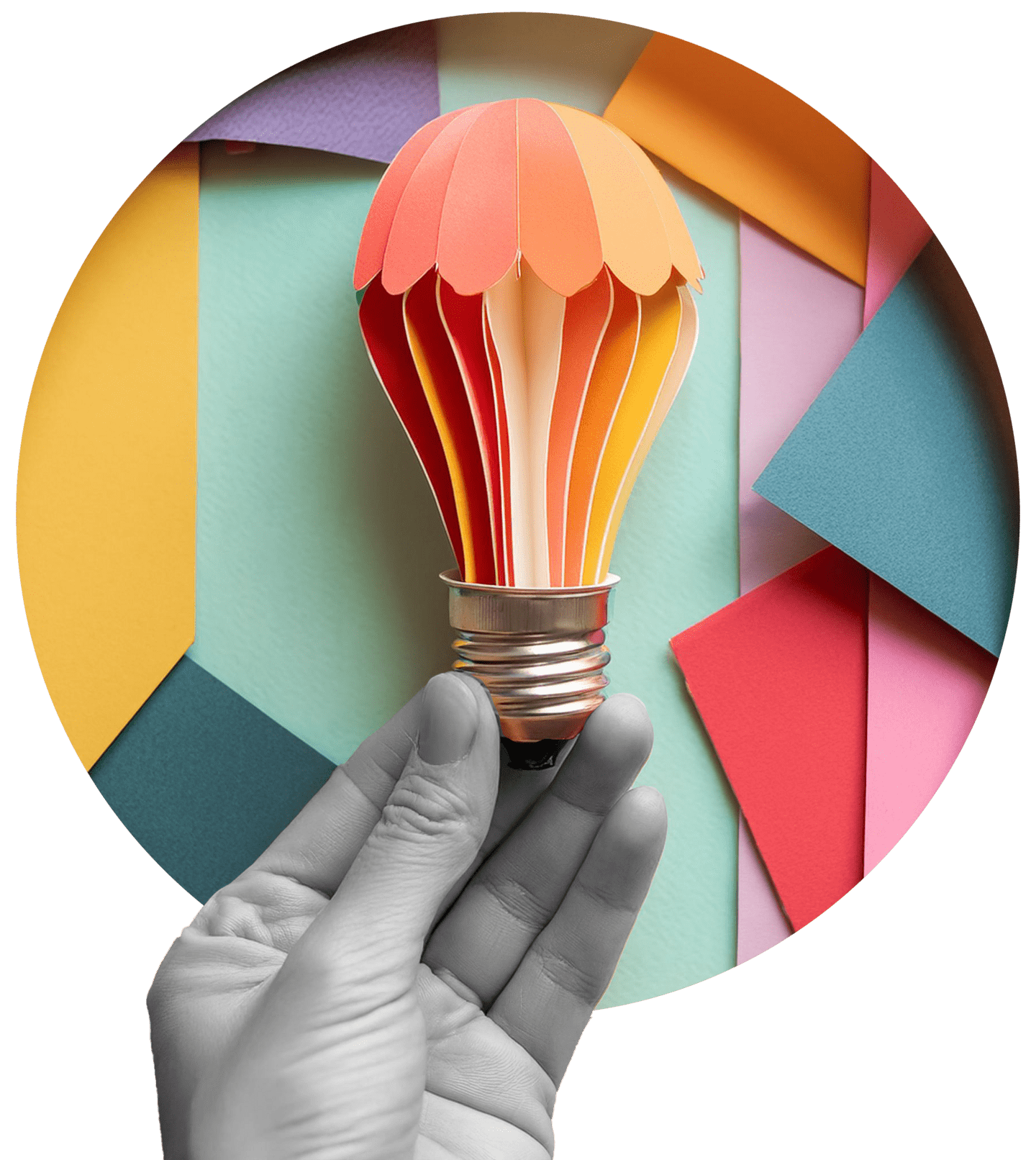 Image Description A Photorealistic Hand In Grayscale Holding Up A Brightly Coloured Origami